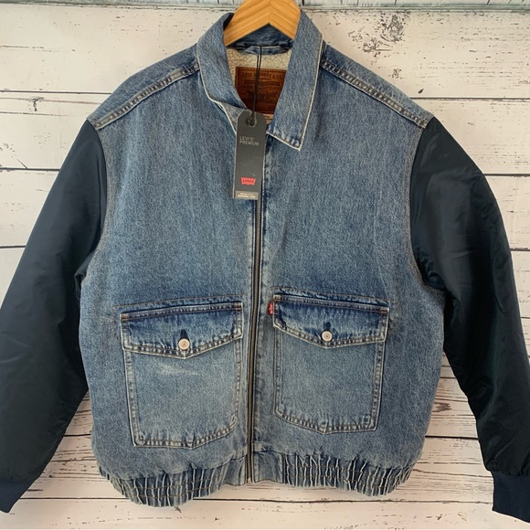 Levi's | Jackets & Coats | Levis Premium Denim Bomber Jacket Sherpa Lined Zip Up Coat Trucker ...